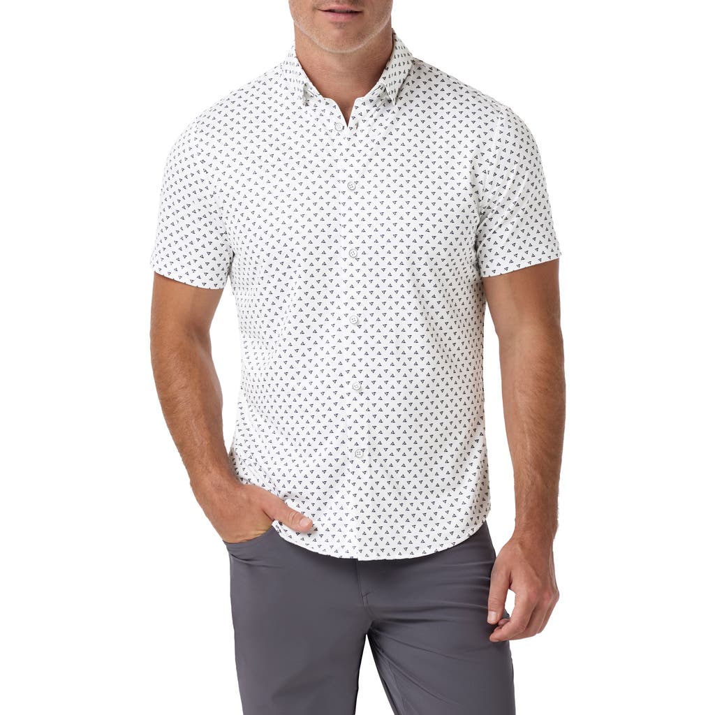 MIZZEN+MAIN halyard trim fit triangle print short sleeve performance button-up shirt